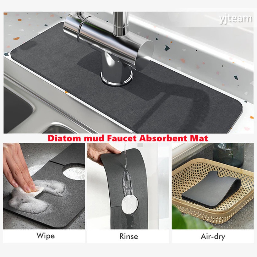 2pcs Kitchen Diatom mud Faucet Absorbent Mat Quick Drying Sink Pad ...