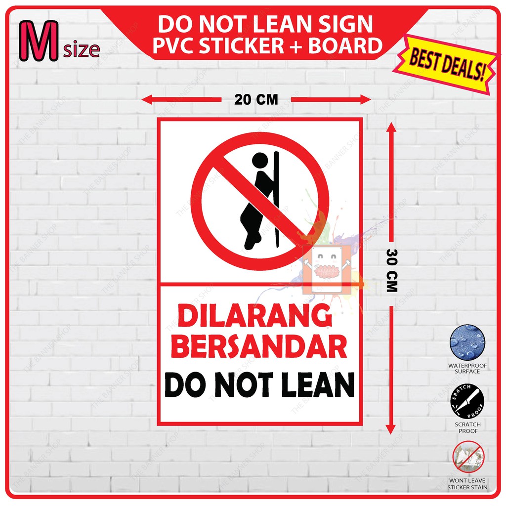 Do Not Lean PVC Sign Sticker, Dilarang Bersandar PVC Stiker | Shopee ...