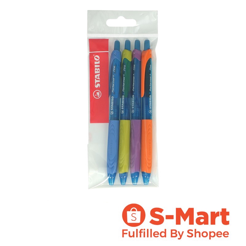 STABILO Performer+ Retractable Ball Point Pen, Blue Ink, Pack of 4 ...