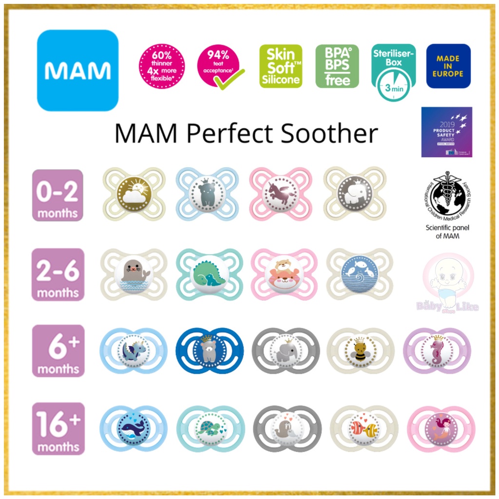 MAM Perfect Pacifier ( 0-2m / 2-6m / 6m+ / 16m+ ) ( Single Pack ...