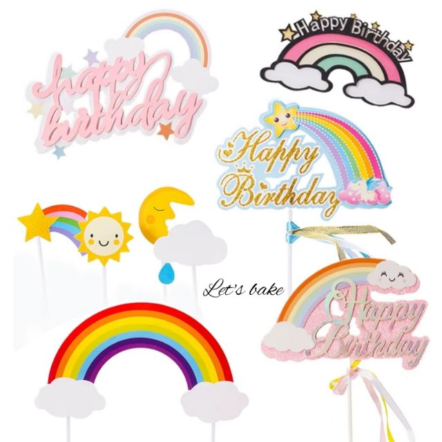 rainbow happy birthday cake topper tag cake decoration rainbow happy ...