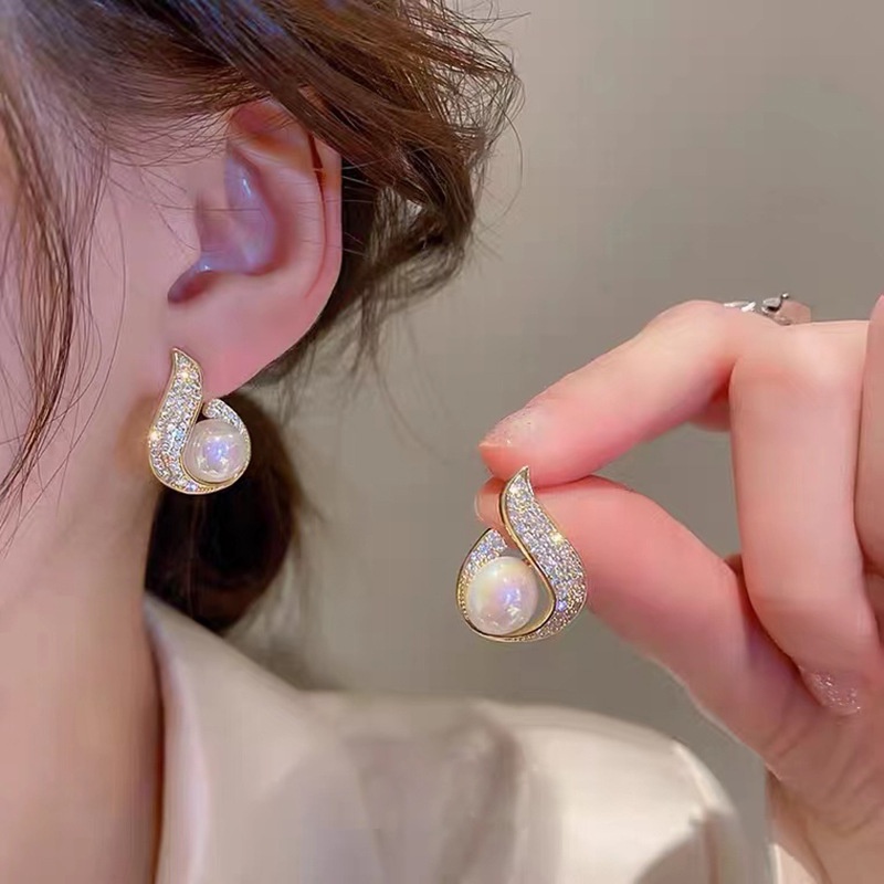 Elegant Female Delicate Crystal Zircon Water Drop Earrings Pearl ...