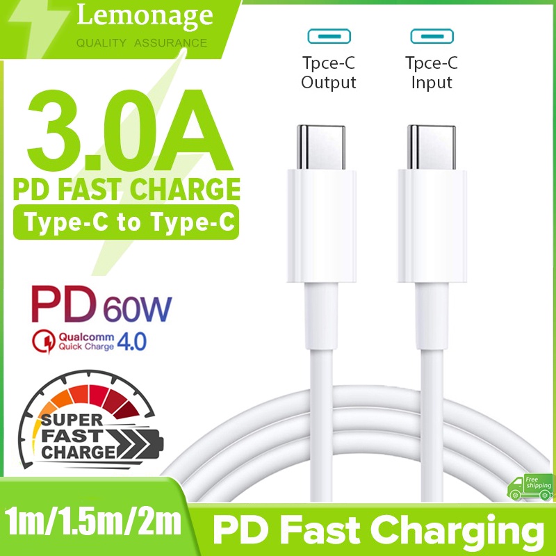 【Ready Stock】3A 60W PD QC 3.0 USB Type C to Type C Charging Cable USB C ...