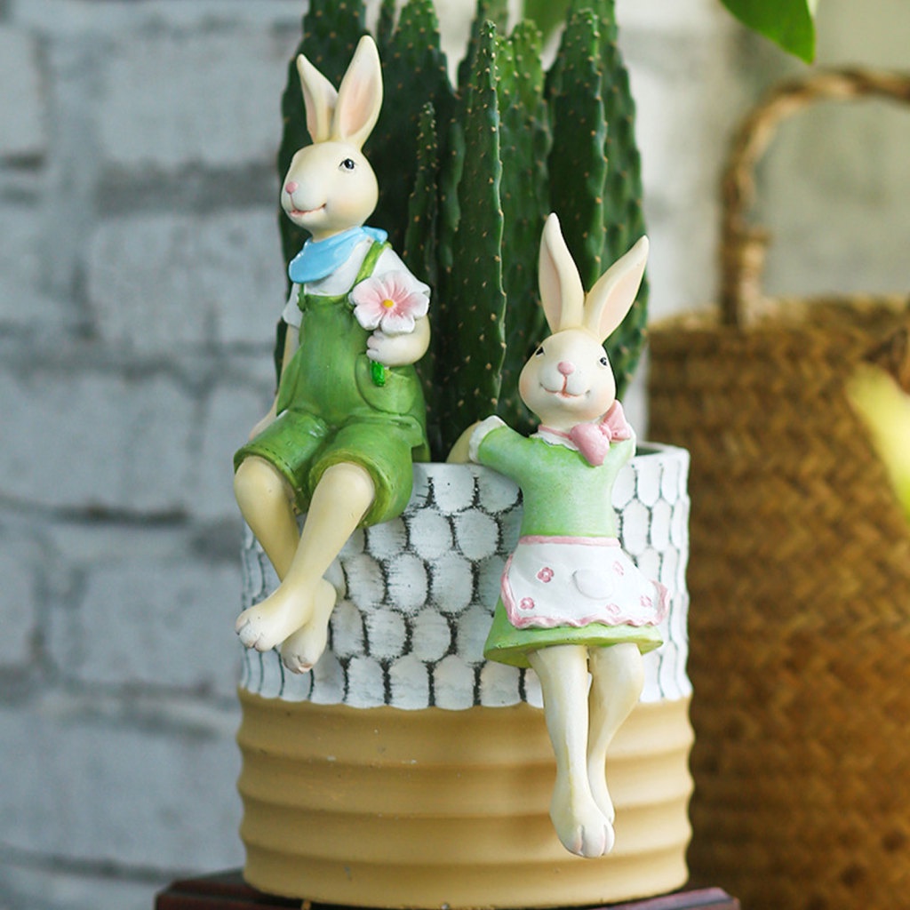 [Ready Stock]Planter Edge Decor Garden Rabbits Statues Miniature ...