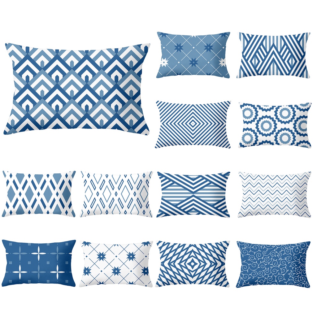 Blue Geometric Pillow case cotton 50 × 30.60 × 40.Double-side Car sofa ...