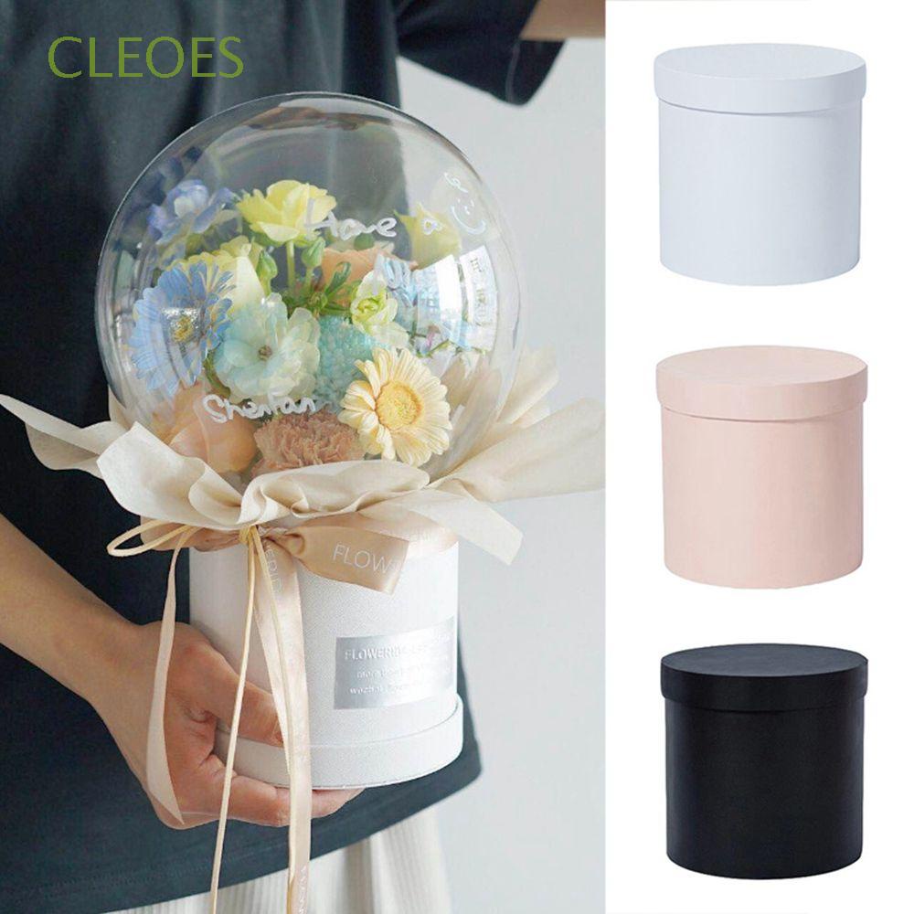CLEOES Round Flower Box Small Hug Bucket Packaging Box Portable Rose ...