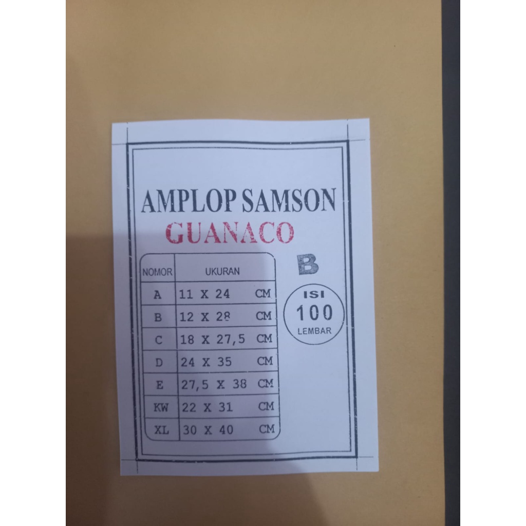 Samson Envelope Size B Guanaco 12 x 28 cm Contents 100 Sheets/Samson B ...