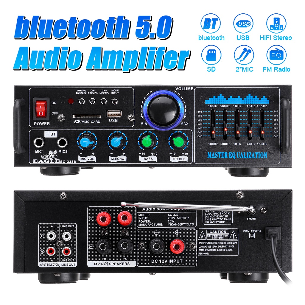 2000W bluetooth Stereo Amplifier Surround Sound Mixer FM AUX USB SD AMP ...