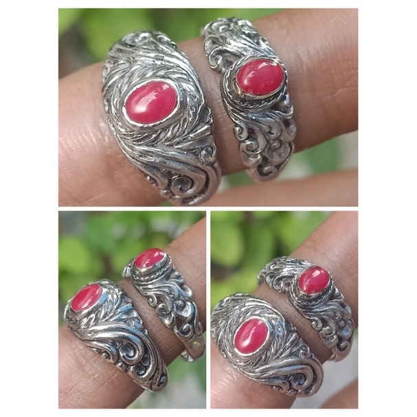 Natural red coral Marjan ring Carved Bali | Shopee Singapore