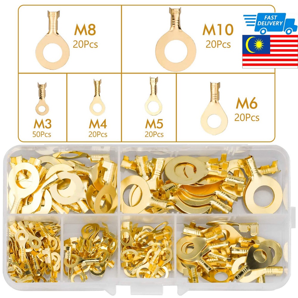 150pcs M3 M4 M5 M6 Ring Cable Lugs Terminals Assorted Naked Connector ...