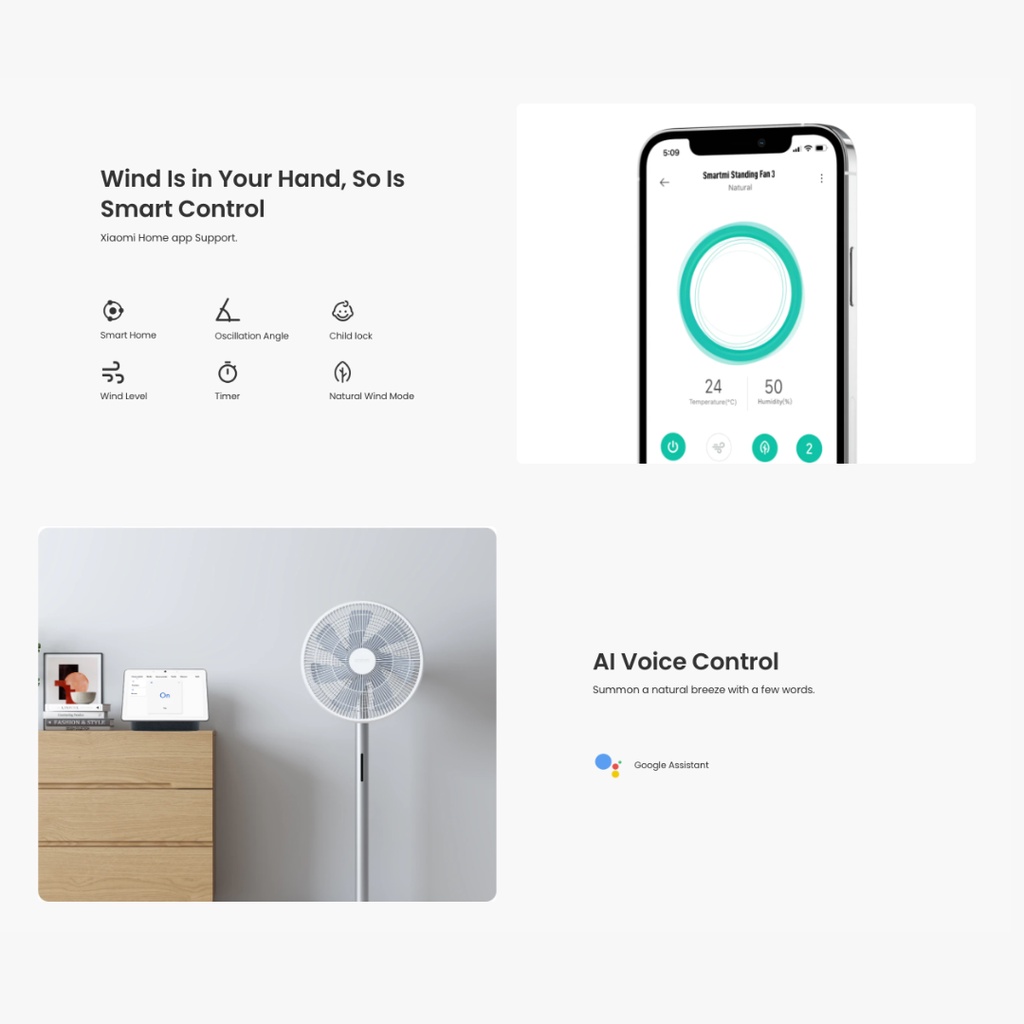Xiaomi Smartmi 3 Built-in Battery Fan, Cordless Fan, Smart Standing Fan ...