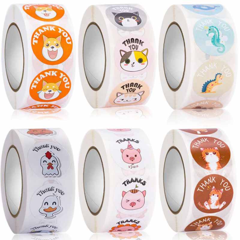 Ready stock 500pcs 2.5cm Cute Cartoon Thank you cat Stickers Children ...