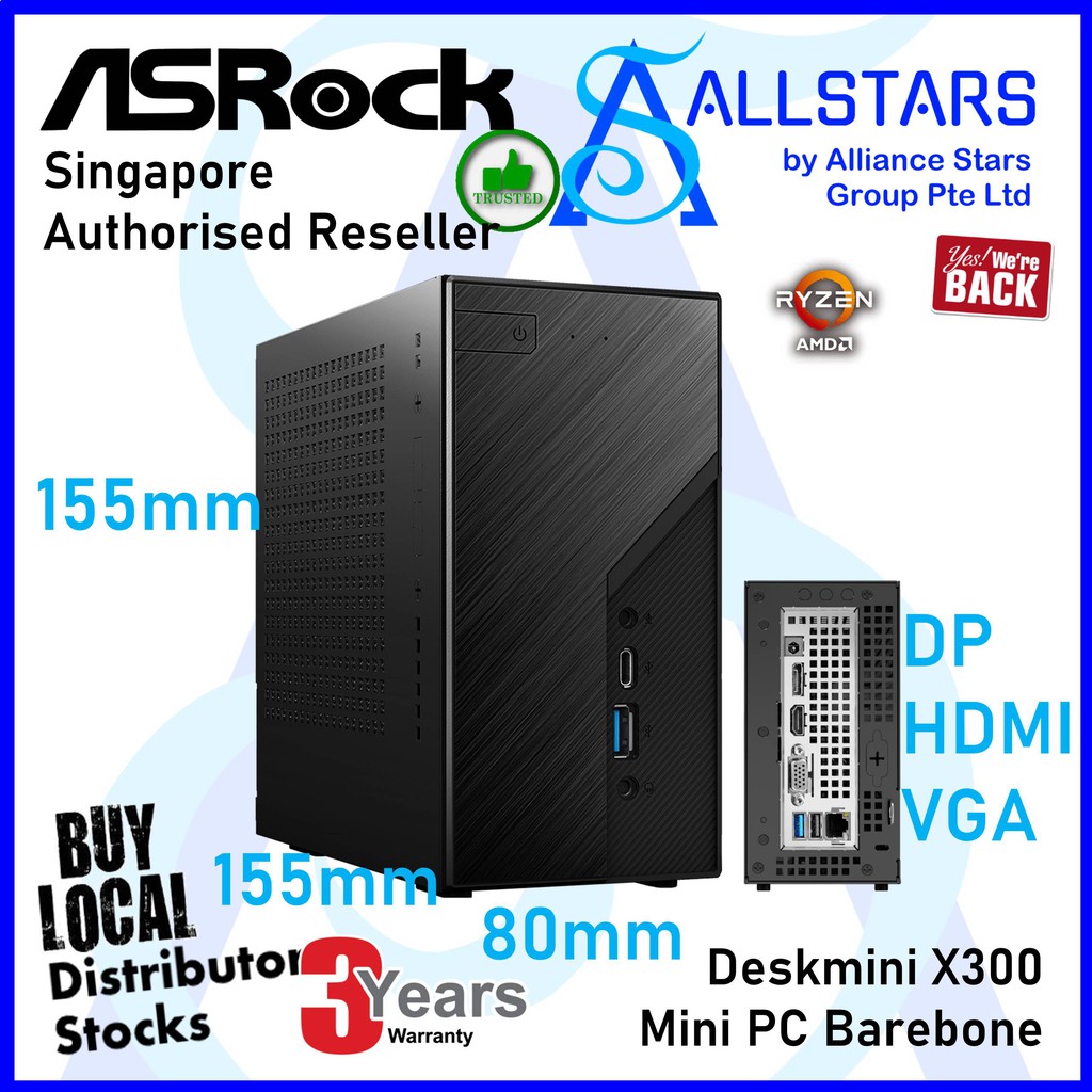 ASROCK Deskmini X300 Barebone / 155x155x80mm / DP+HDMI+VGA / support ...