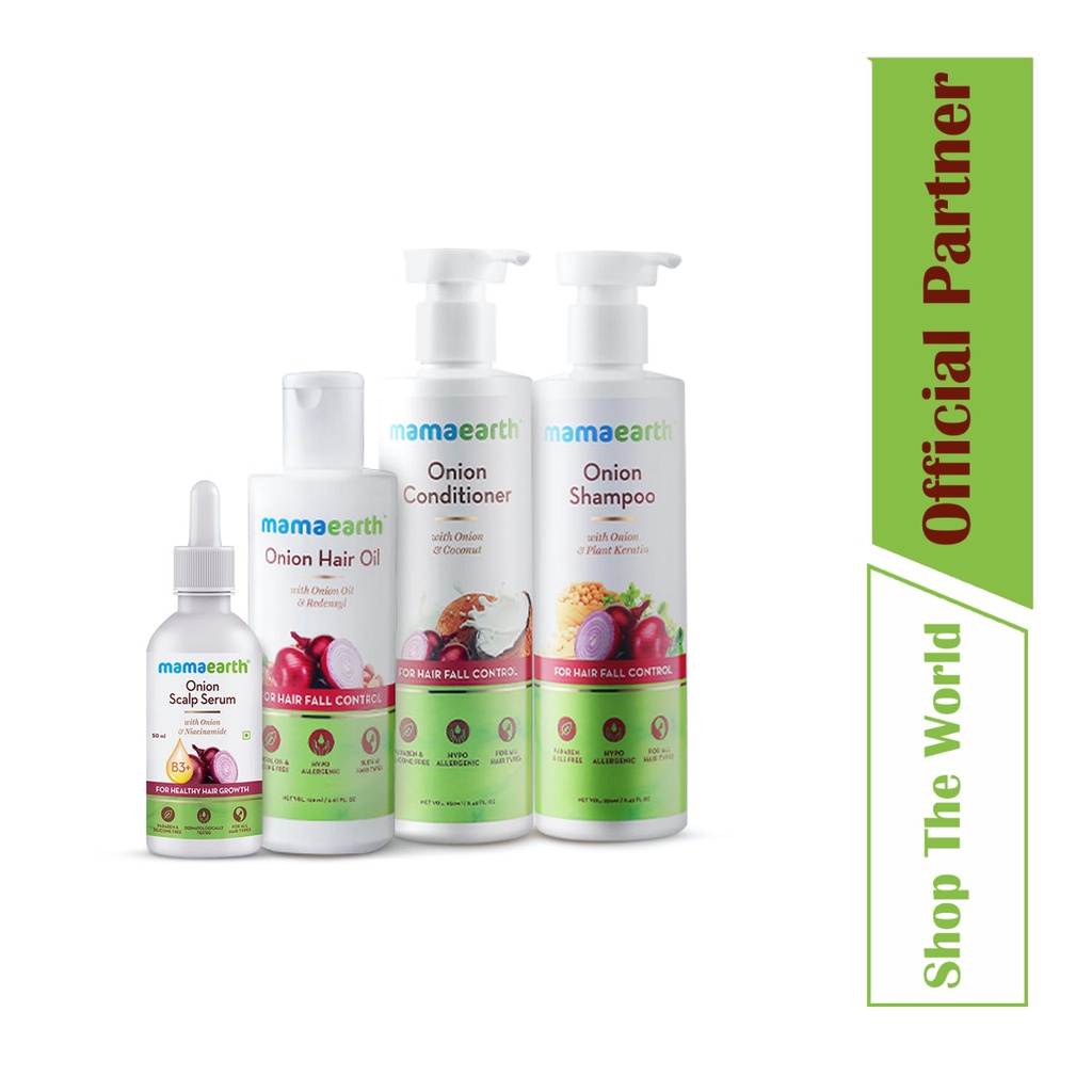 Mamaearth Anti-Hair Fall Onion Kit (Shampoo & Conditioner - 250 ml, Oil - 150 ml, Serum - 50 ml ...