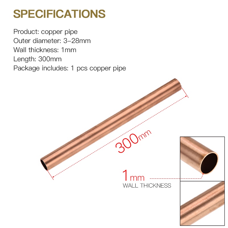 FUYI Copper tube 1mm wall thickness 300mm length High Quality Straight ...