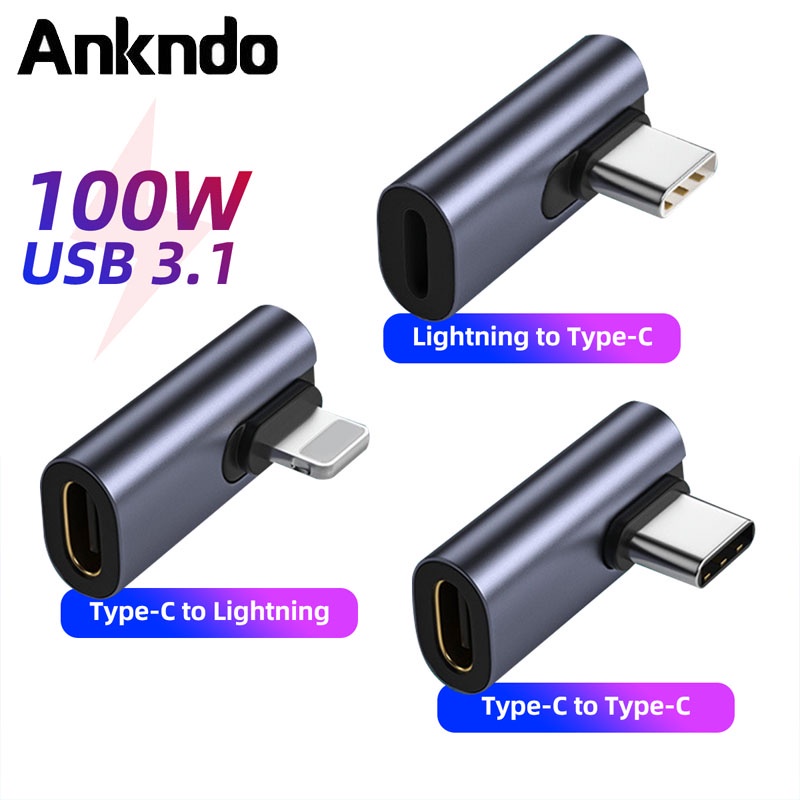 Ankndo Male To Female USB Type C Cable Adapter 90 Degree Charge Cable ...