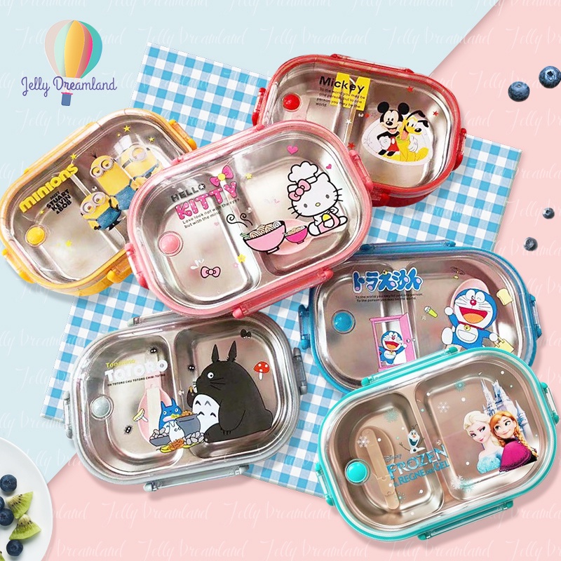 Cartoon Stainless Steel Kids 2 Grid Lunch Box / Hello Kitty Totoro ...