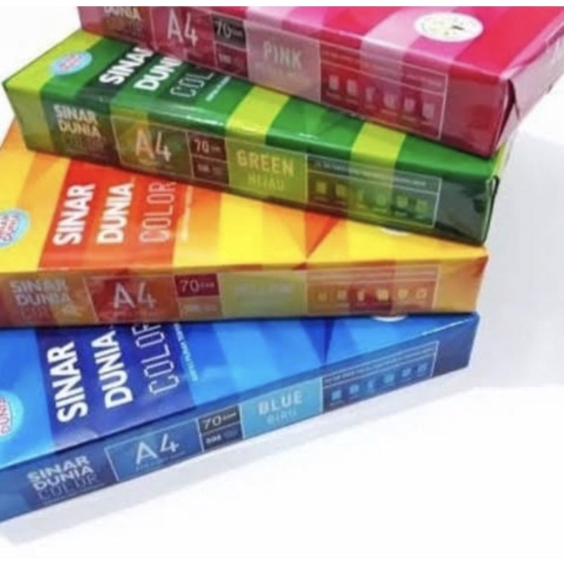 HIJAU Hvs A4 paper 70gr color / Color paper SIDU blue pink green yellow ...