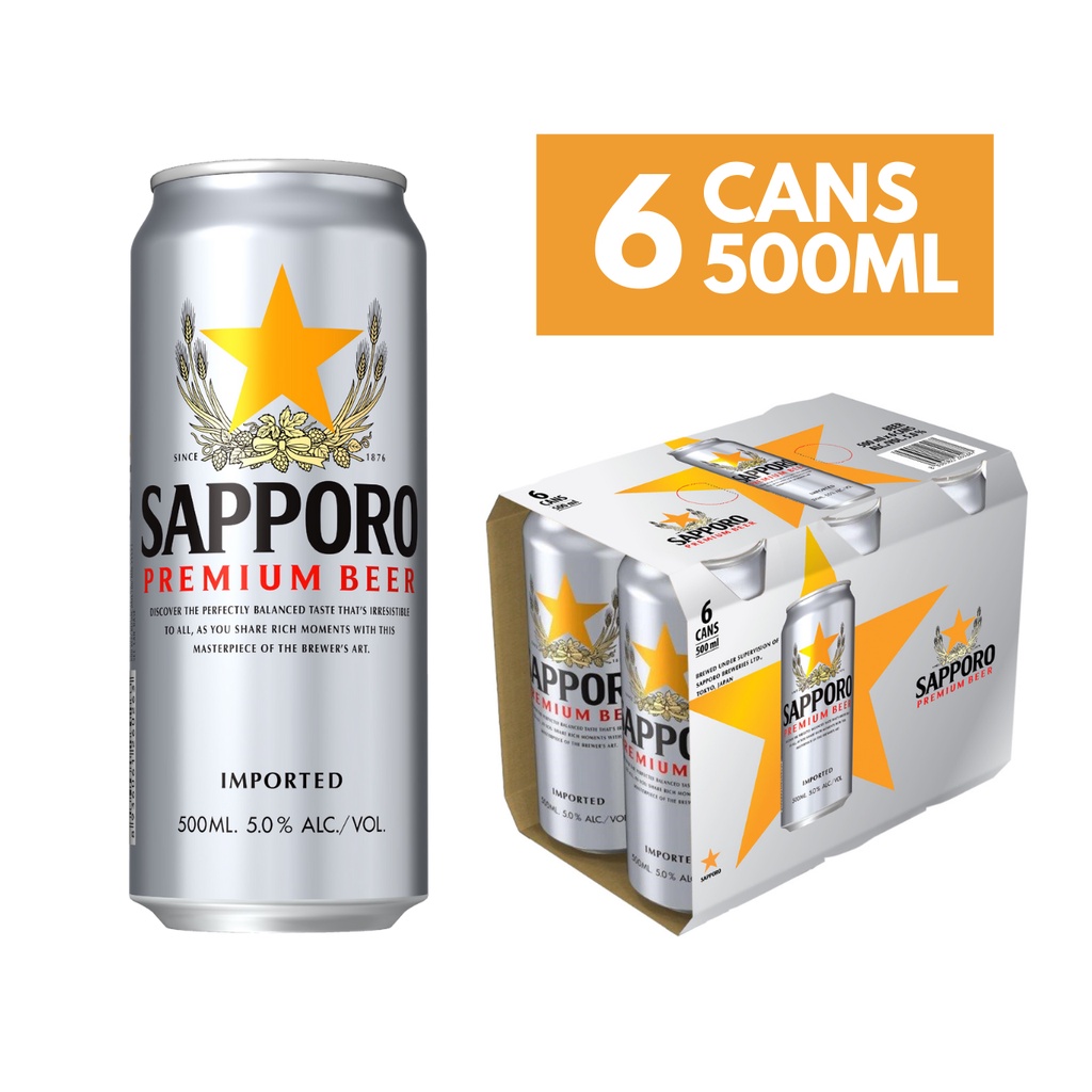 Sapporo Premium Beer Can, 500Ml [Bundle of 6] [Japanese] | Shopee Singapore