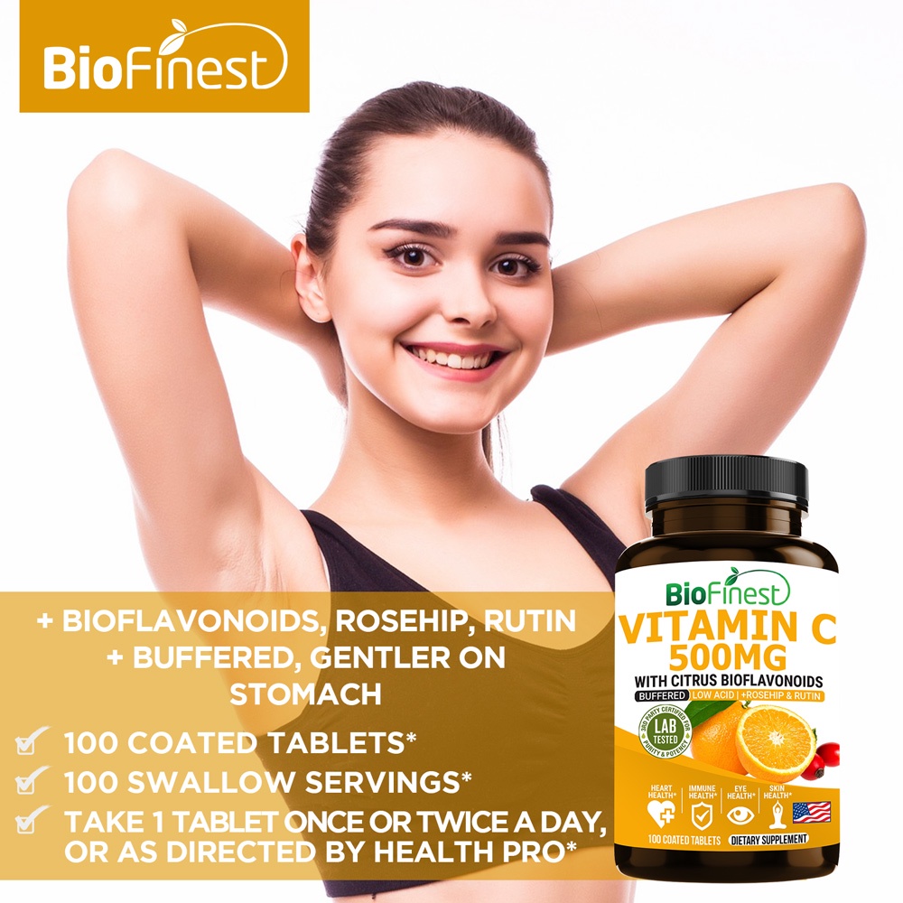 Biofinest Buffered Vitamin C 500mg - Antioxidant Bioflavonoid Rosehip Rutin - Heart Eye Skin ...