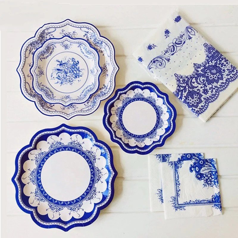 40 pcs set Disposable Table wares Paper Plates Cups Napkins Tissue ...