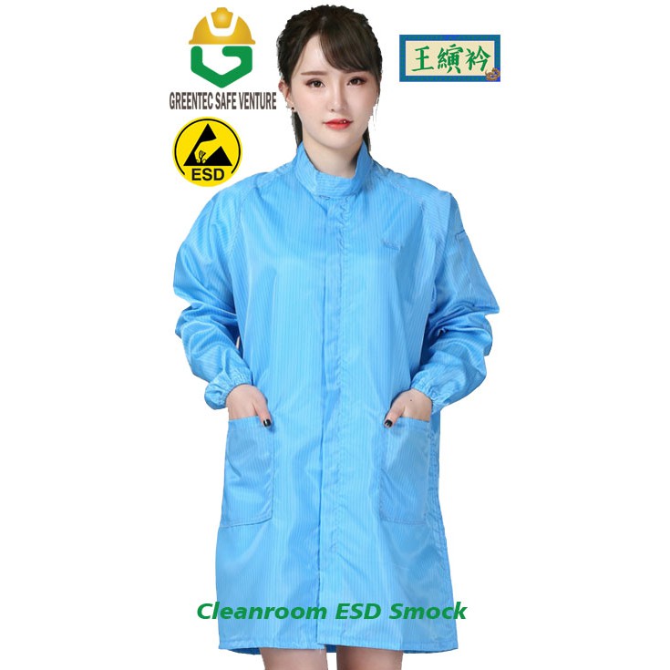 Cleanroom ESD antistatic Smock/ lab coat zip type round velcro collar ...