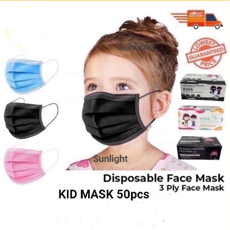 Kids Mask black colour and blue colour mask 小孩口罩3layers × 50pcs ...