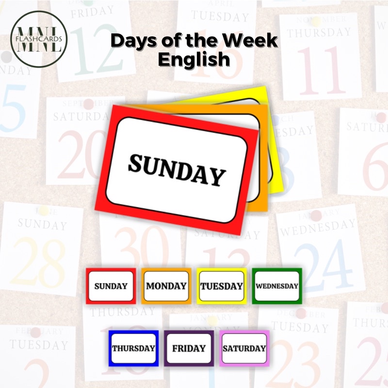 DAYS OF THE WEEK- ENGLISH FULLY LAMINATED EDUCATIONAL FLASHCARDS WITH ...