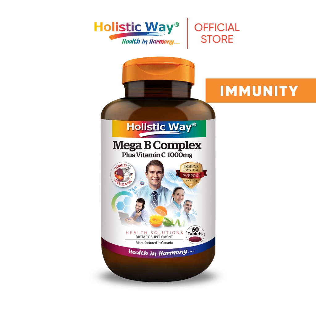 Holistic Way Mega B Complex Plus Vitamin C 1000mg - Vegan (60 Tablets ...