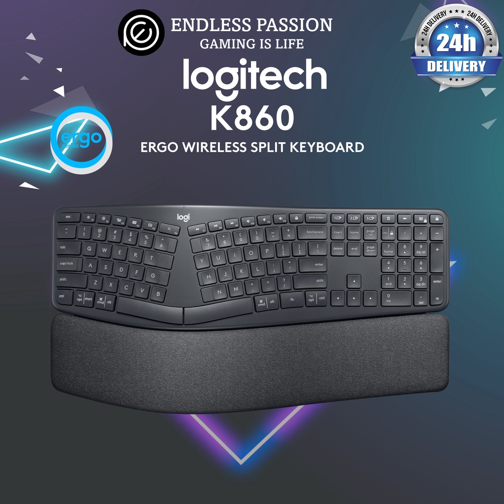 Logitech Ergo K860 Wireless Ergonomic Keyboard with Wrist Rest - Split ...