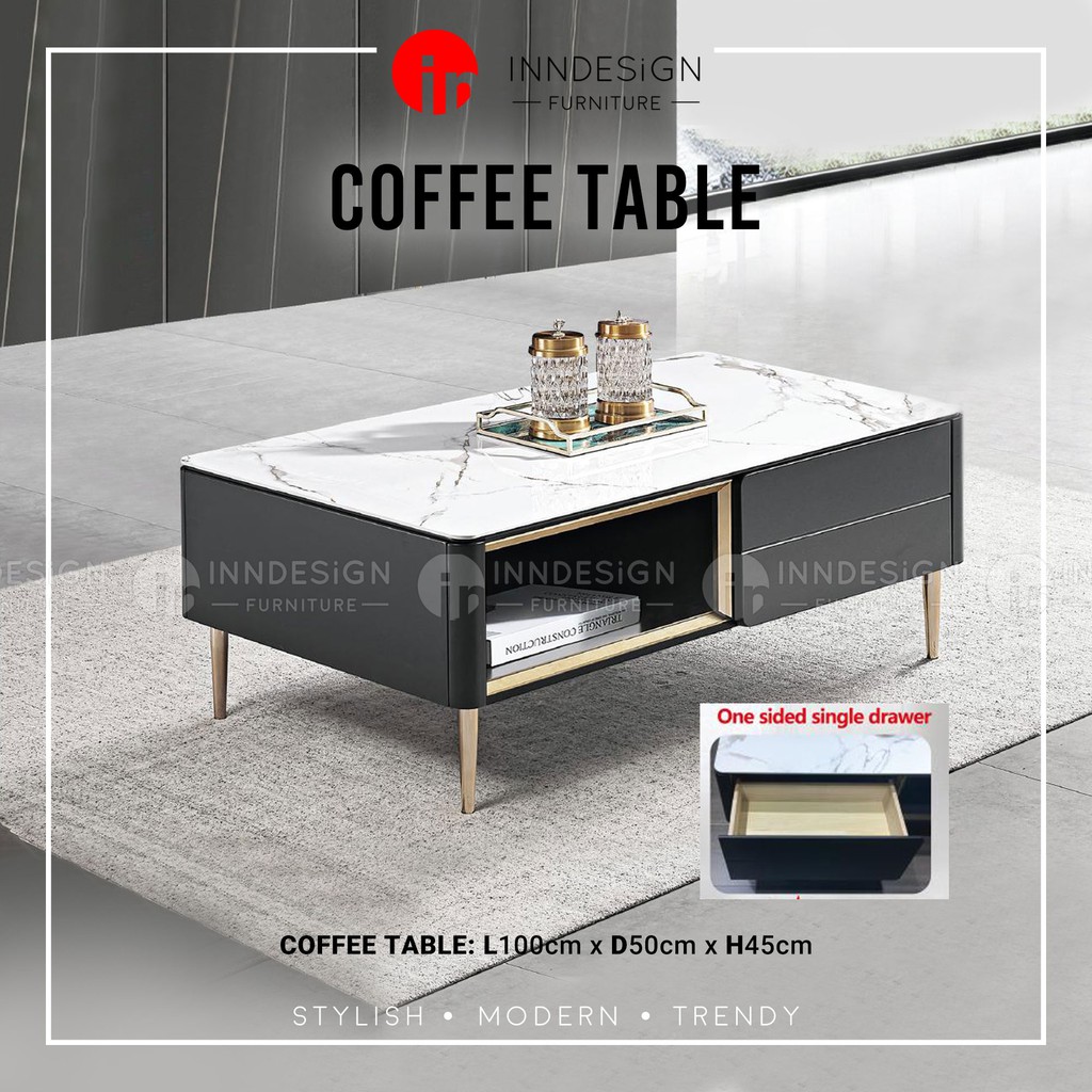 [LOCAL SELLER] PERONA Sintered Stone Coffee Table With Gold Metal Leg ...