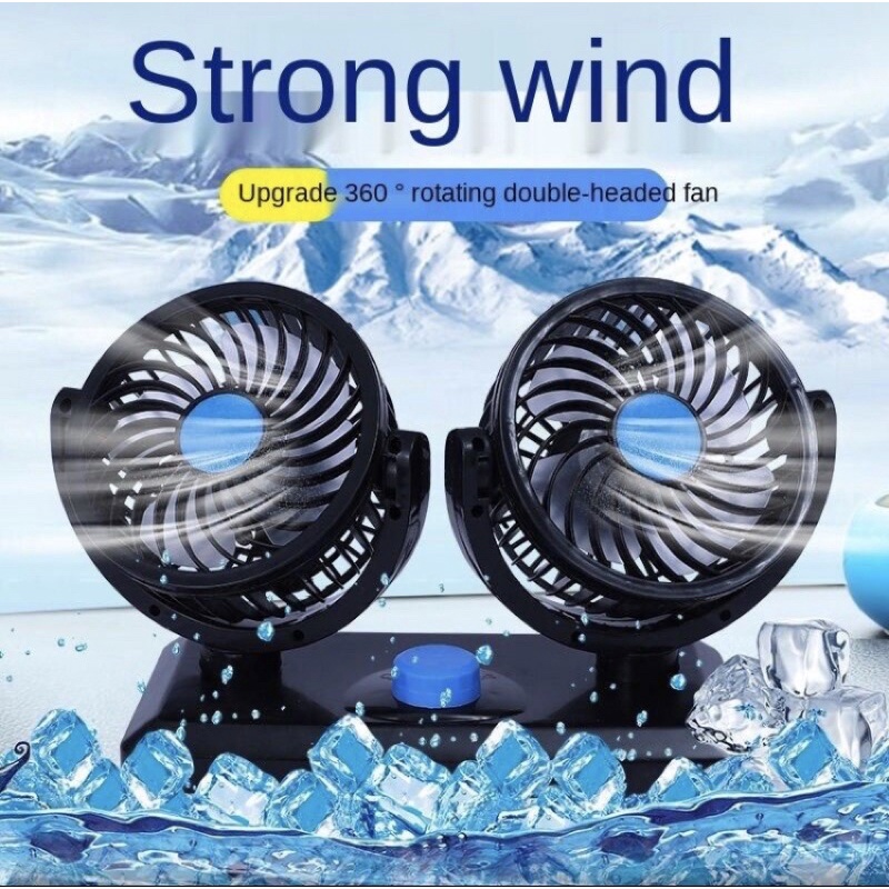 Portable Car USB Fan Air Conditioning 2 Speed Fan Dual Head 360 ...