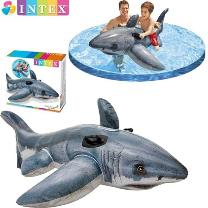 PUTIH Intex 57525 / Great White Shark Ride-On White Shark Buoy | Shopee ...