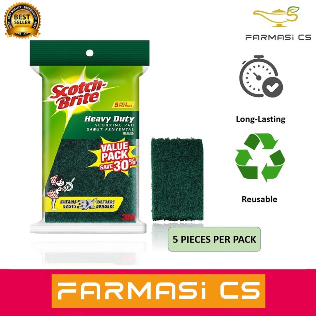 3M Scotch Brite Heavy Duty Scouring Pads 5 Pieces Per Pack [ reusable ...