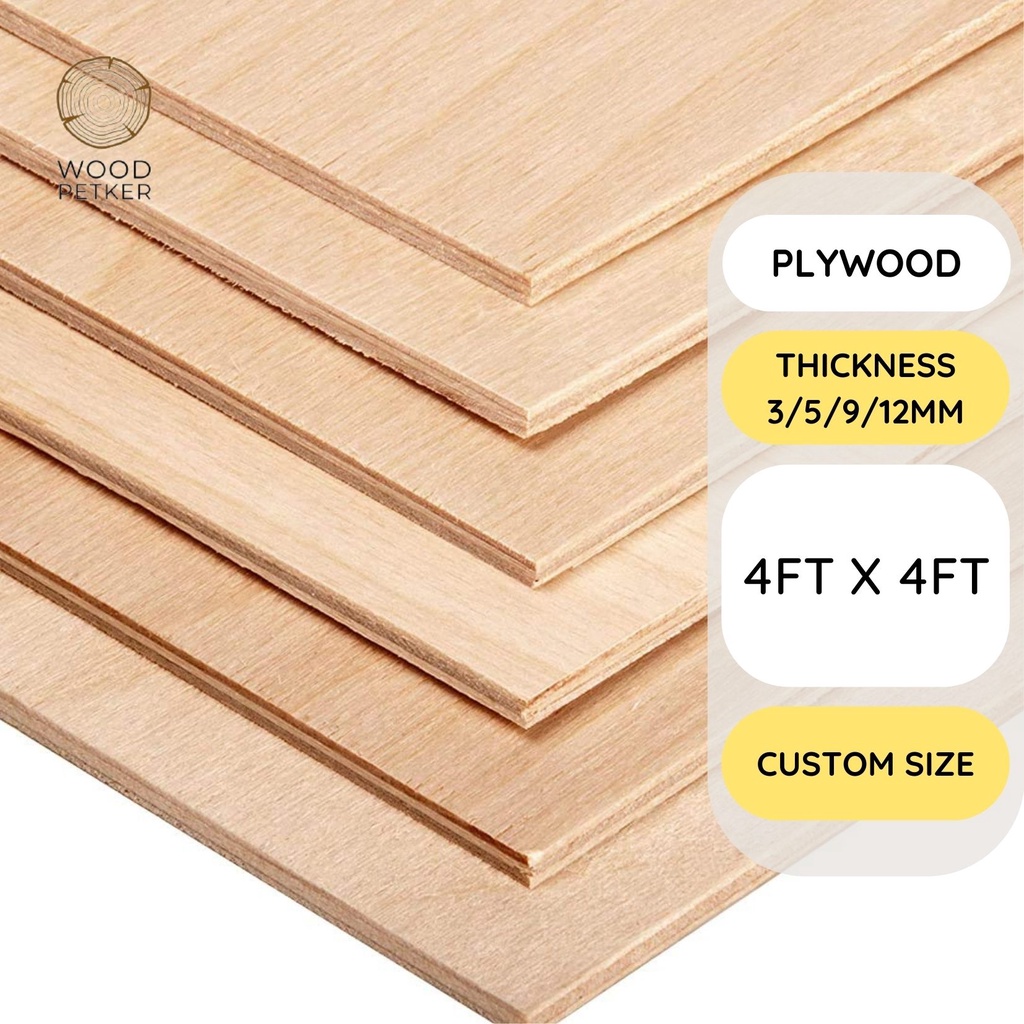 Plywood 3mm/5mm/9mm/12mm thickness 4FT X 4FT board sheet papan kayu ...