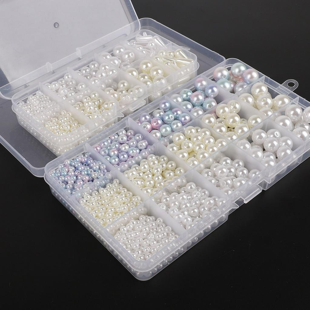 600/1300pcs Mixed Size Plastic ABS Pearl Beads Box For Jewelry Making ...