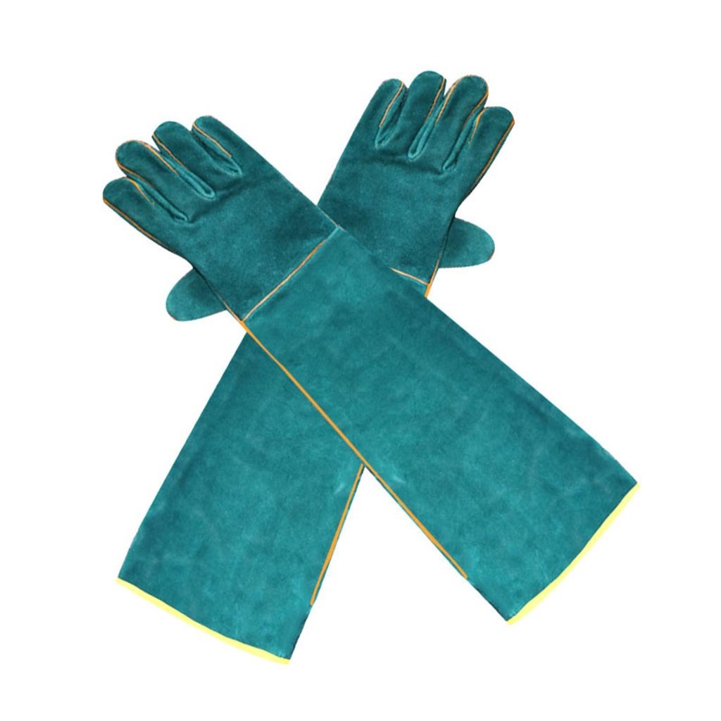 Anti-Bite Safety Gloves Ultra Long Leather Green Pets Grip Biting ...