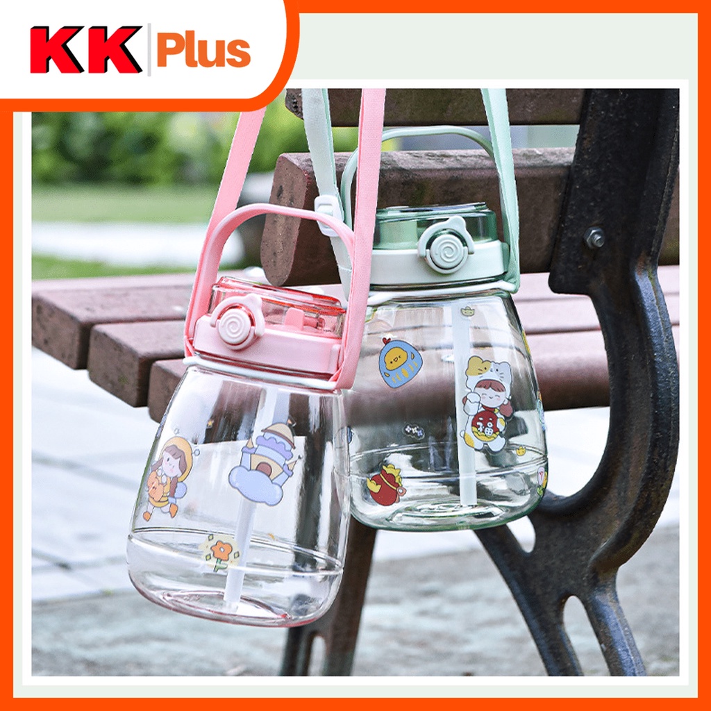 1300ml Fat Belly Water Bottle with Straw Cute Stickers Portable Scale ...