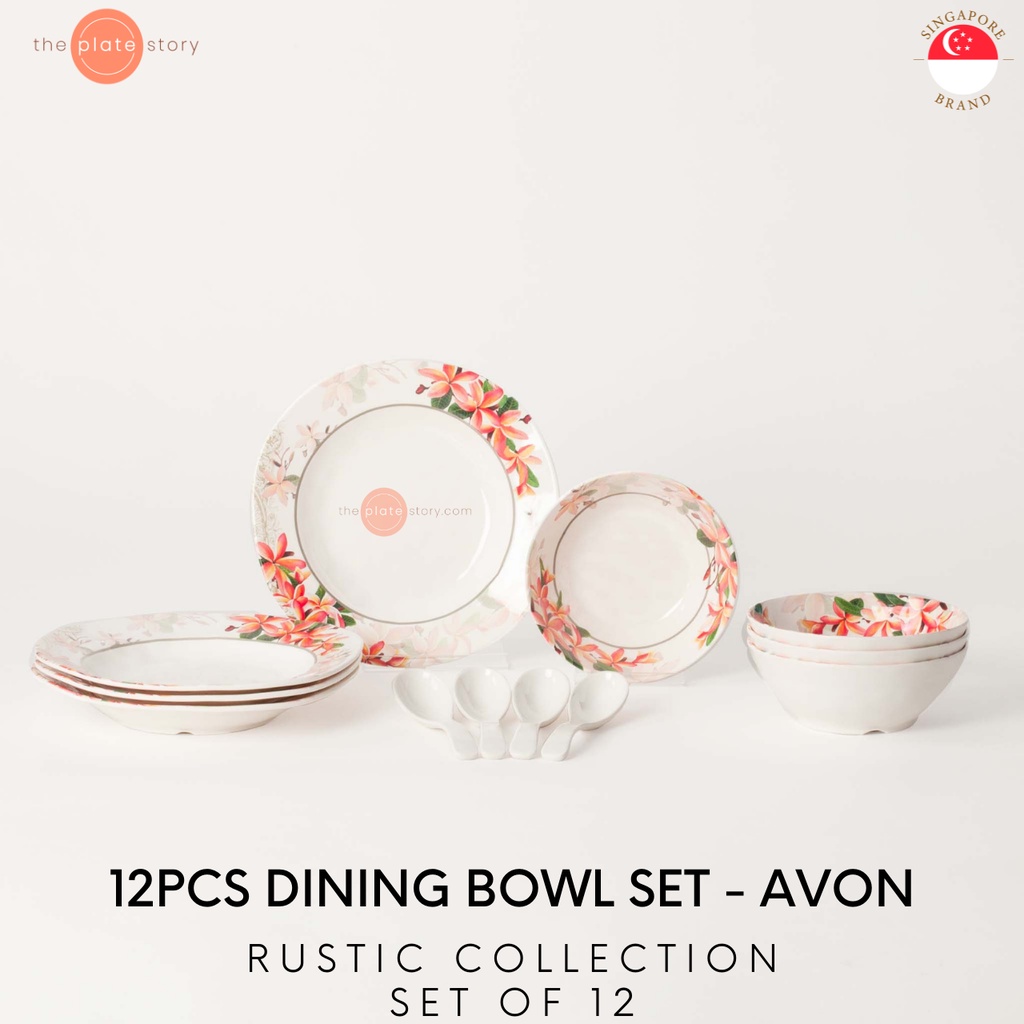 The Plate Story - 12Pcs Rustic Dining Plates, Bowls and Spoon Set ...