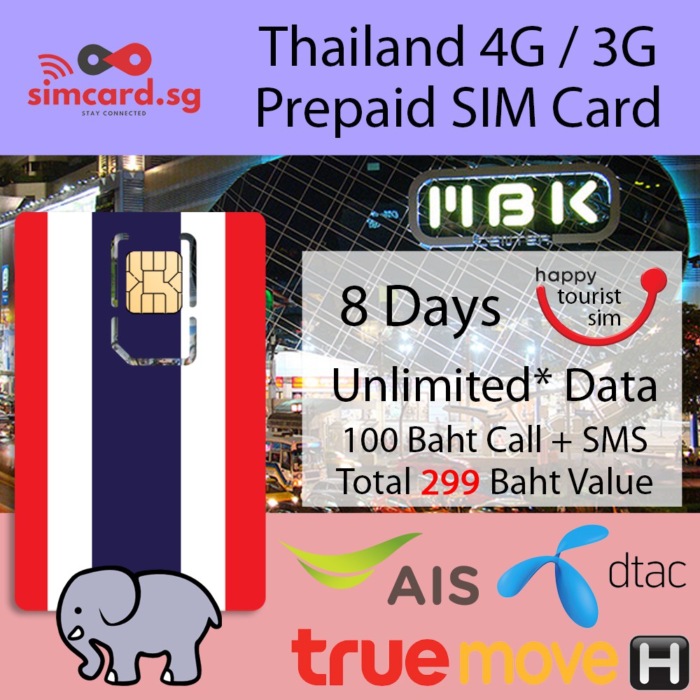 Thailand (dtac, AIS, TrueMove) Prepaid SIM Card for Happy Tourist by SIMCARD.SG | Shopee Singapore