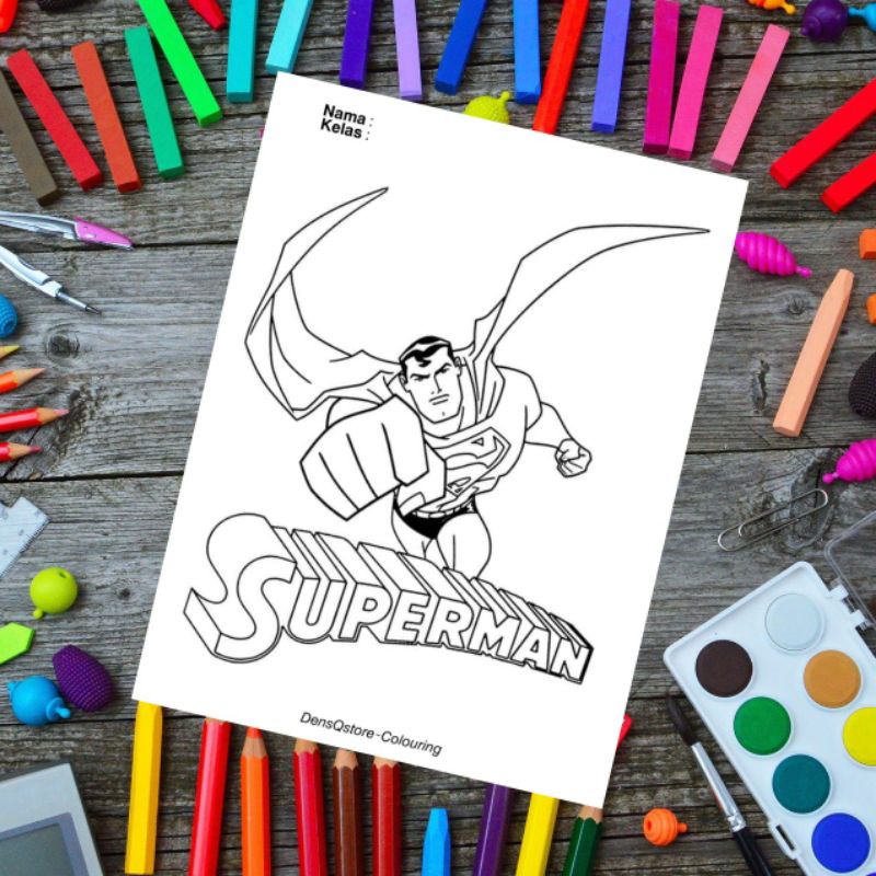 Superman Theme Kids Coloring Paper/Drawing Paper (10 Sheets) | Shopee ...