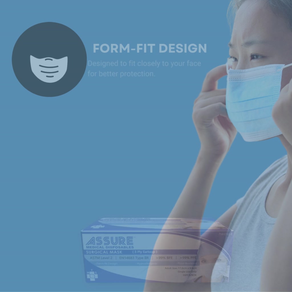 ASSURE Surgical Face Mask 3-Ply With Ear- Loop 50'S/Box | Shopee Singapore