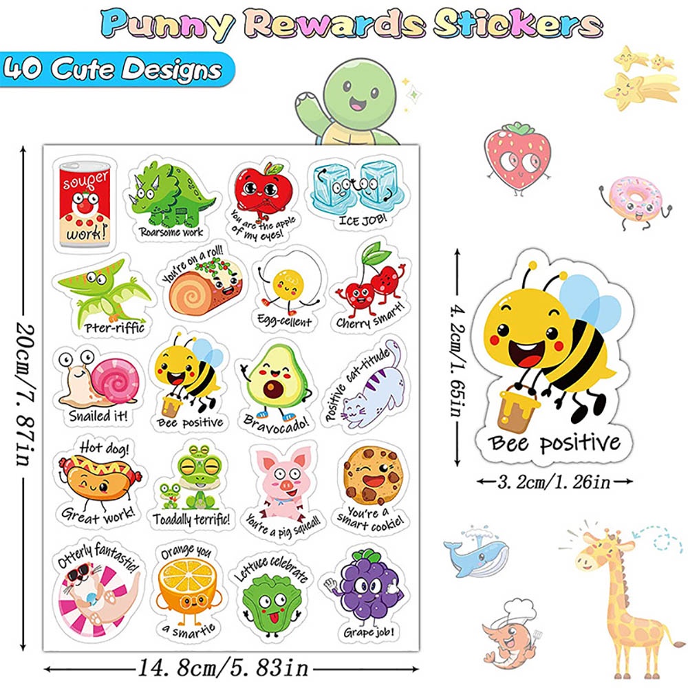 100Pcs Cute Cartoon Animals Reward Stickers with Word Motivational for ...