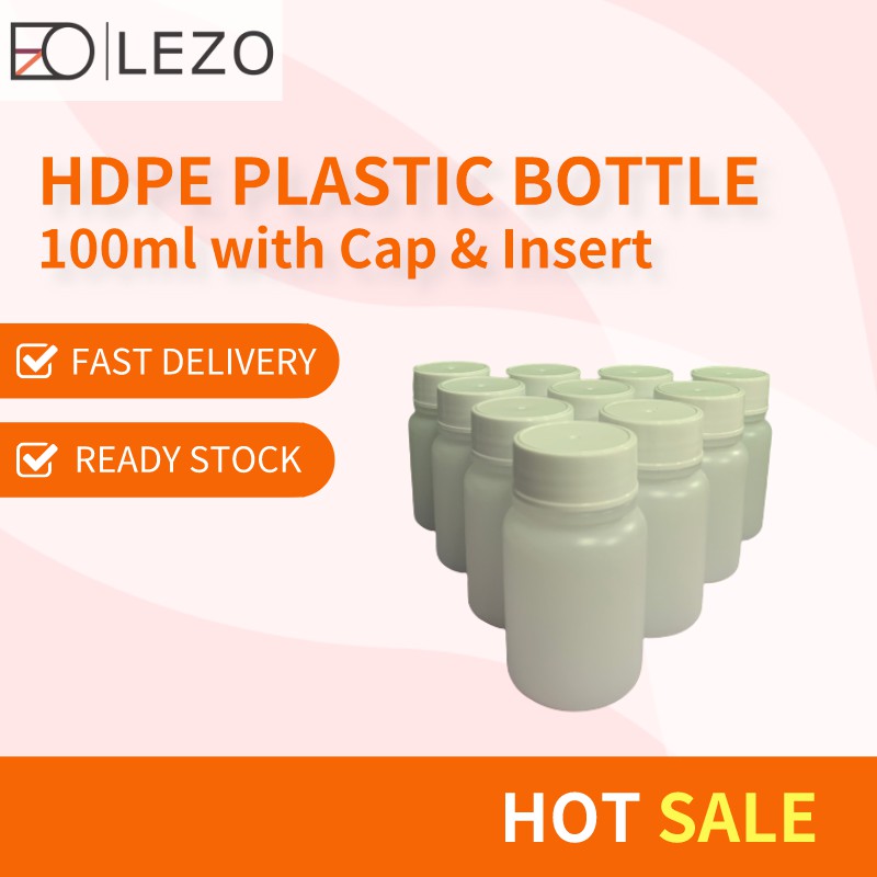 10 pcs of HDPE Round Plastic Bottle/ Botol Plastik HDPE/ TABLET BOTTLE 100ml (Bottle + Cap ...