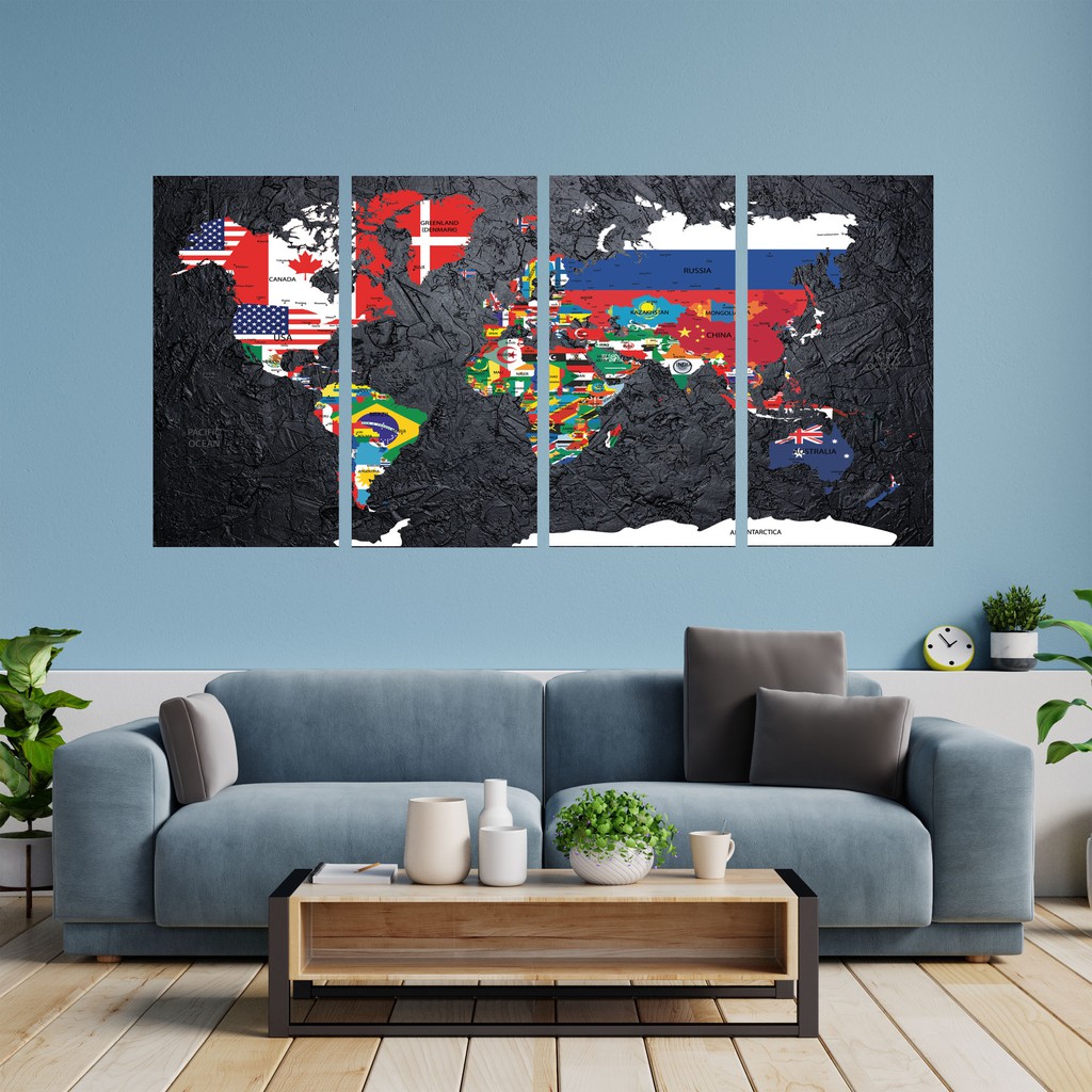 HIASAN DINDING Wall Decoration 120x60cm Jumbo World Map Series 4pcs ...