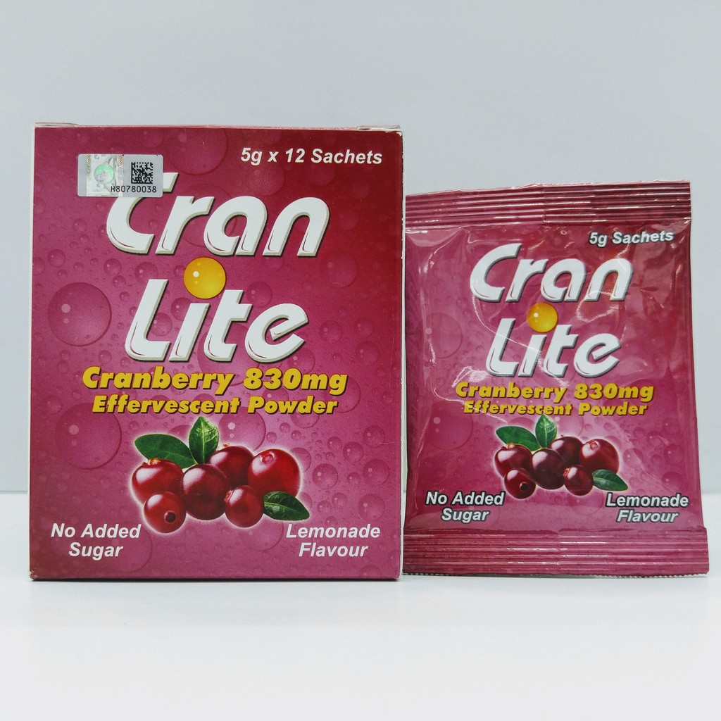 CRAN LITE CRANBERRY EFFERVESCENT POWDER 830MG SACHETS 5G x12'S (EXP:12/ ...