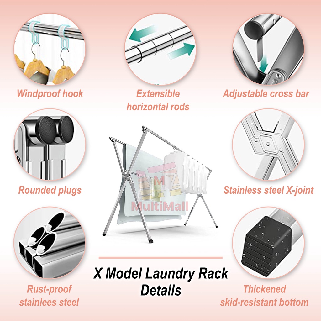(SG Seller) Laundry Rack 1.5/2/2.4m Stainless Steel Rack| Foldable ...