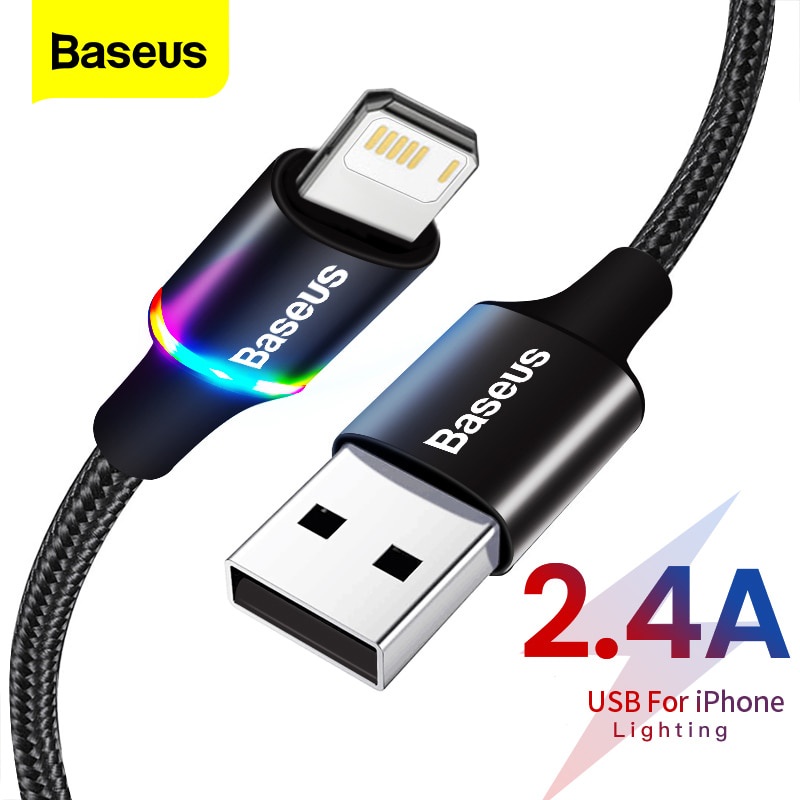 Baseus LED USB Cable For iPhone 12 11 Pro Xs Max X Xr 8 7 6 6S Fast ...