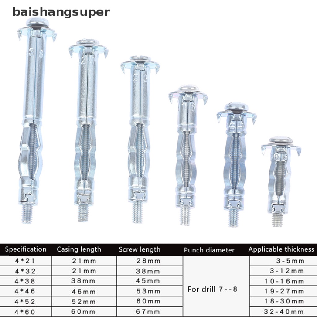 BA1SG 10Pcs M4 Hollow Wall Metal Anchor Kit Plasterboard Drywall Cavity ...