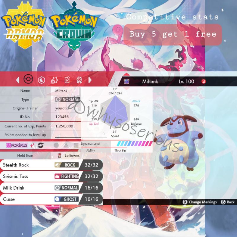 Pokemon Sword and Shield, Square Shiny Milktank, Battle ready (Digital ...